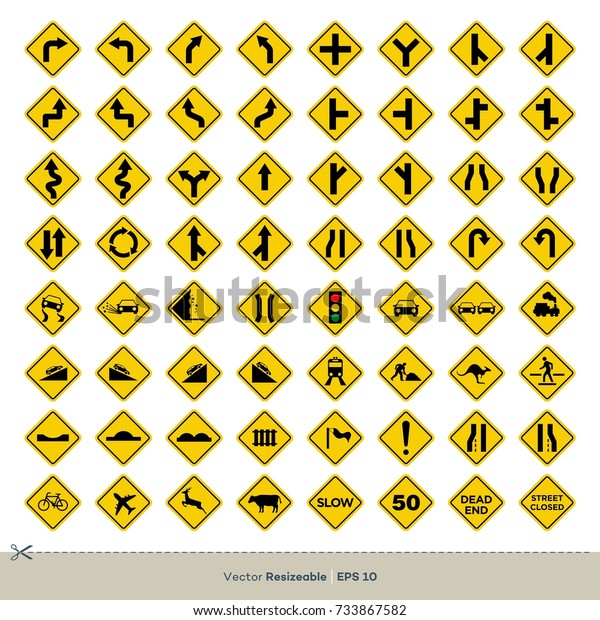 Yellow Traffic Sign Vector Set Illustration Stock Vector (Royalty Free ...