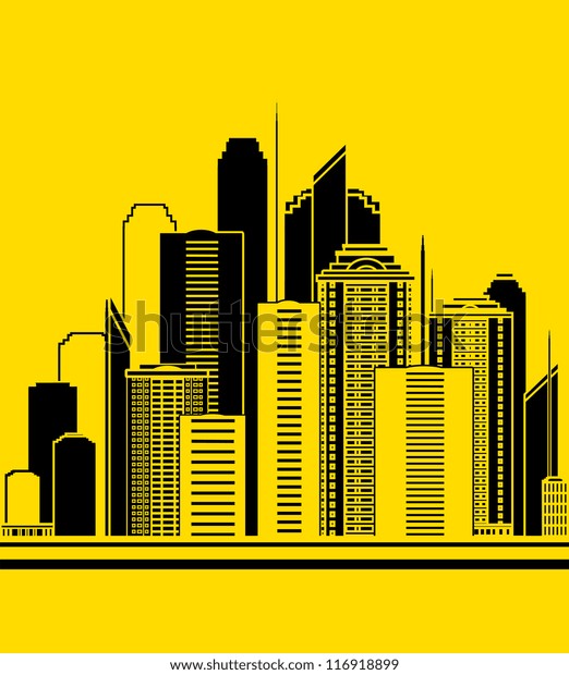Yellow Urban Construction Background High Skyscrapers Stock Vector ...