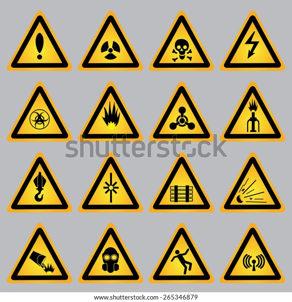 Yellow Warning Danger Signs Collection Stock Vector (Royalty Free ...