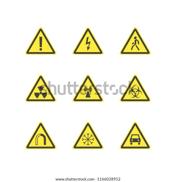 Yellow Warning Hazard Signs Set Symbol Stock Vector (Royalty Free ...