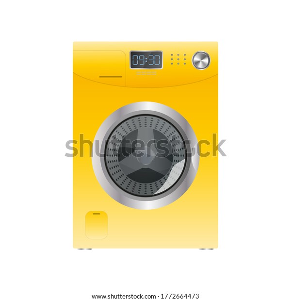 Yellow Washing Machine Isolated On White Stock Vector (Royalty Free ...
