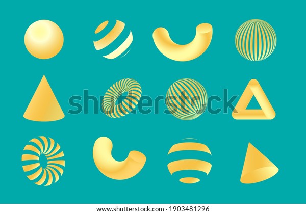 Vektor Stok Yelow Geometry 3d Shapes Set Vector (Tanpa Royalti ...