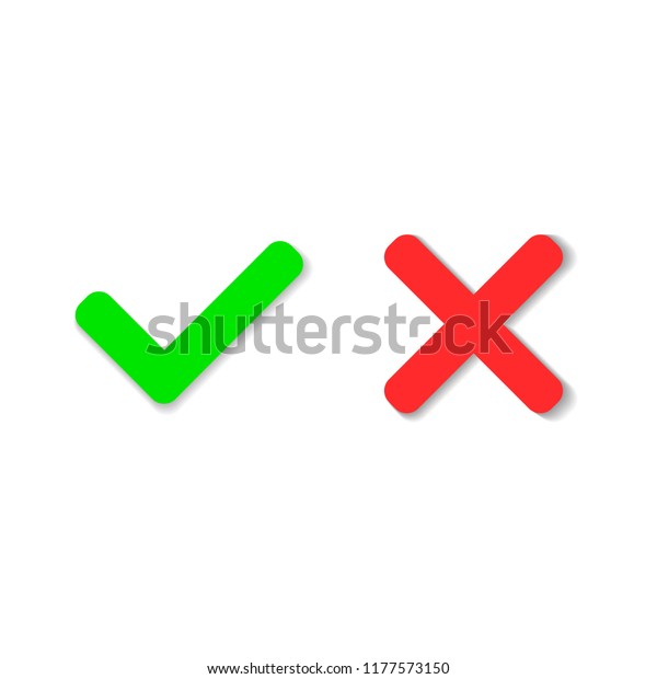 Yes or No icons. Green check mark and red cross icon isolated on white ... Yes or No icons. Green check mark and red cross icon isolated on white ...