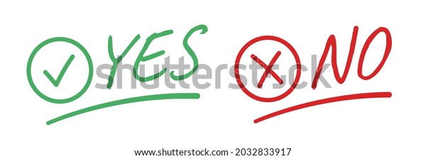 Yes No Text Handwritten Checkmark Cross Stock Vector (Royalty Free ...