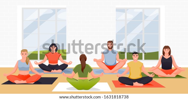 Yoga Class Vector Flat Cartoon Illustration Stock Vector (Royalty Free ...