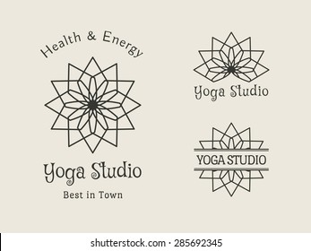 Yoga Ornamental Emblem Set Vector Lineart Stock Vector (Royalty Free ...