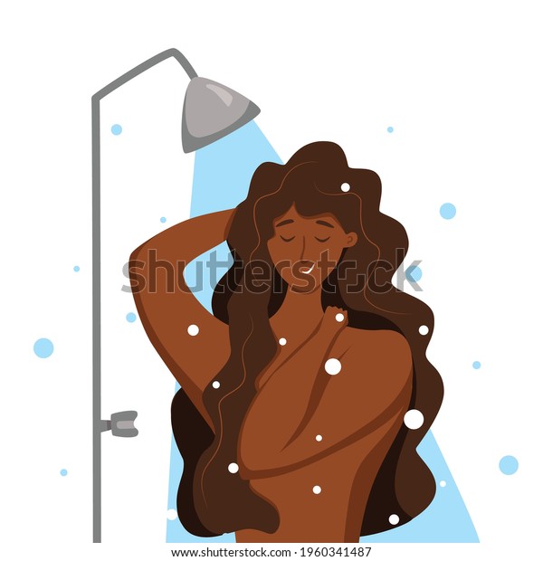 Young African American Woman Taking Shower Stock Vector Royalty Free