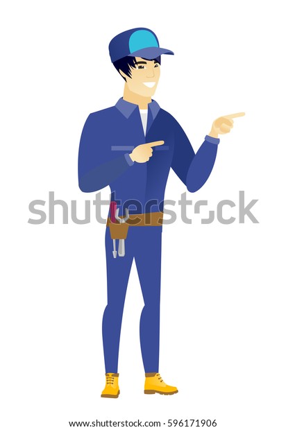Young Asian Mechanic Pointing Side Mechanic Stock Vector (Royalty Free ...