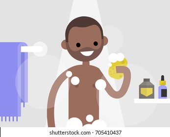 Young Black Character Taking Shower Bathroom Stock Vector (Royalty Free ...