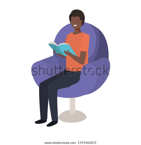 Young Black Man Reading Book Sofa Stock Vector (Royalty Free ...