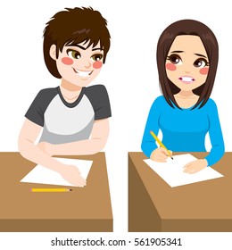 Young Boy Copying His Classmate Girl Stock Vector (Royalty Free ...