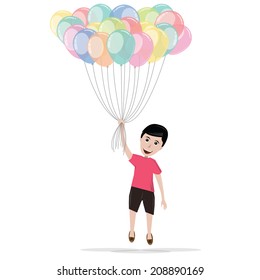 Young Boy Flying Balloon Stock Vector (Royalty Free) 208890169