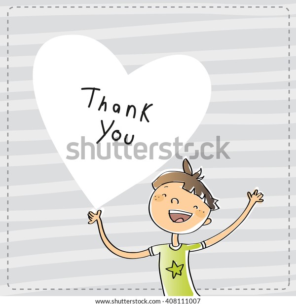 Young Boy Holding Heart Shaped Thank Stock Vector (Royalty Free) 408111007
