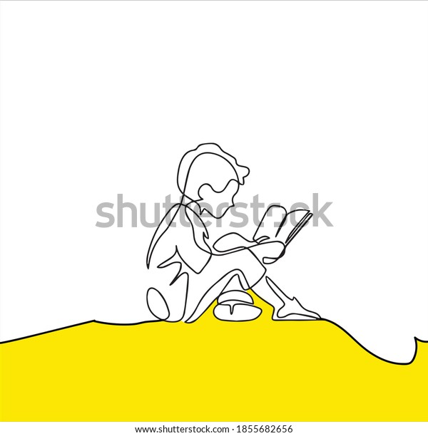 Young Boy Reading Book Line Art Stock Vector (Royalty Free) 1855682656 ...
