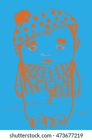 Young Boyvector Drawingbackgroundcartoon Characterblue Orange Color ...