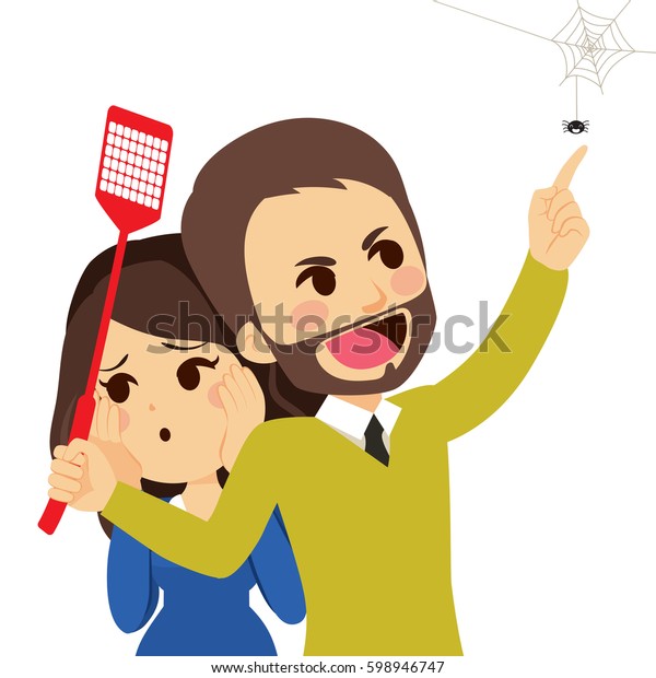 Young Brave Man Defending Scared Woman Stock Vector (Royalty Free ...