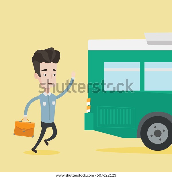 Young Businessman Running Catch Bus Caucasian Stock Vector (Royalty ...