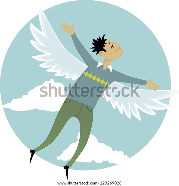Young Cartoon Man Wings Flying Across Stock Vector (Royalty Free ...