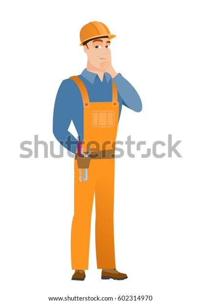 Young Caucasian Builder Thinking Full Length Stock Vector (Royalty Free ...