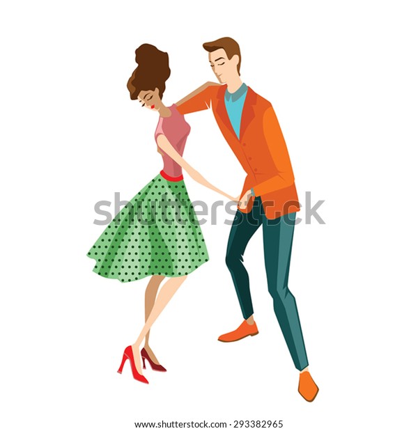Young couple dancing jive on a white background, vector illustration in ...