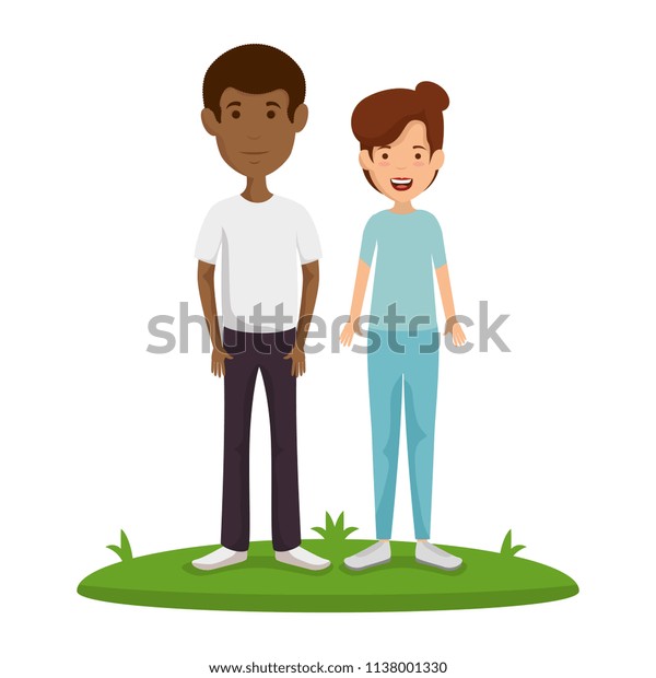 Young Couple Grass Avatars Characters Stock Vector (Royalty Free ...