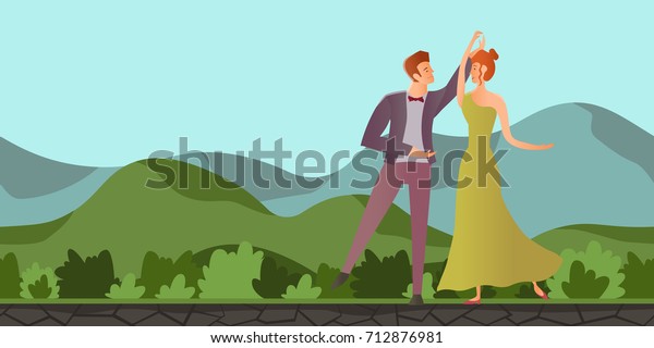 Young Couple Love Man Woman Dancing Stock Vector Royalty Free