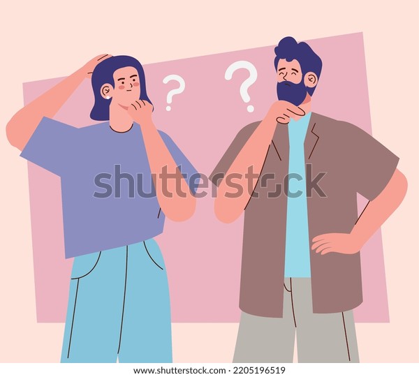 Young Couple Question Marks Stock Vector Royalty Free 2205196519