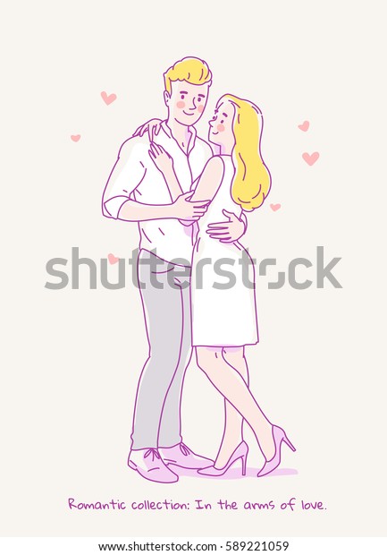 Young Cute Couple Hug Arms Love Stock Vector (Royalty Free) 589221059 ...