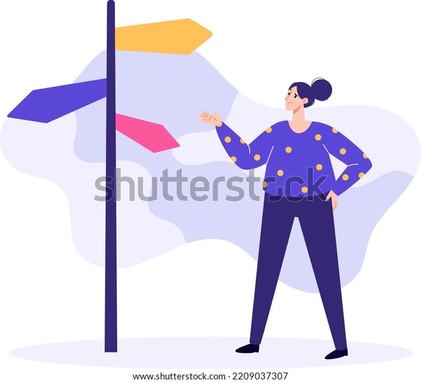 Young Female Character Standing By Crossroad Stock Vector (Royalty Free ...