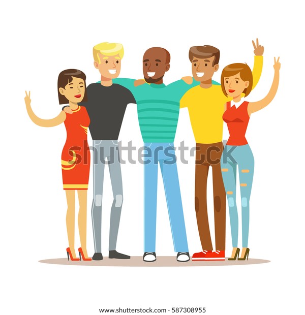 Young Friends From All Around The World Standing Hugging, Happy ...