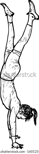 Young Girl Doing Handstand Hand Drawn Stock Vector (Royalty Free ...
