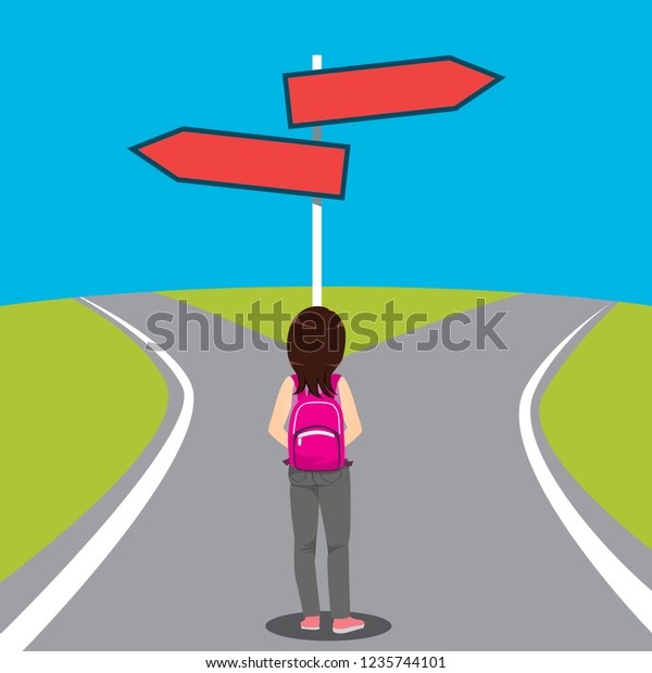 Young Girl Student Two Different Path 스톡 벡터(로열티 프리) 1235744101 ...