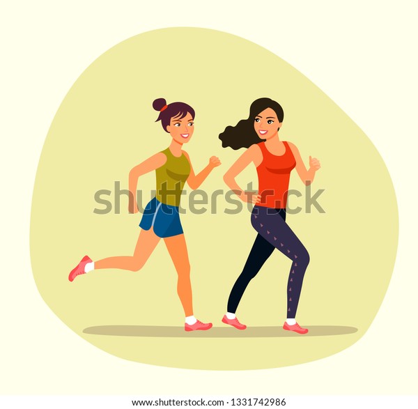 Young Girlfriends Run Isolated Vector Flat Stock Vector (Royalty Free ...