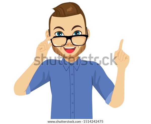 Young Happy Man Pointing Finger Indicating Stock Vector (Royalty Free ...
