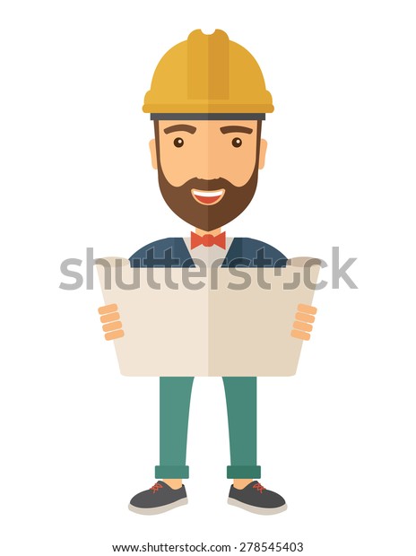 Young Hipster Engineer Holding While Reviewing Stock Vector (Royalty ...