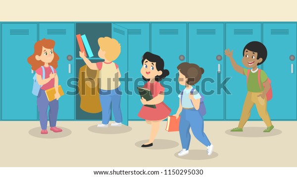 Young Kids School Hall Front Lockers Stock Vector (Royalty Free) 1150295030