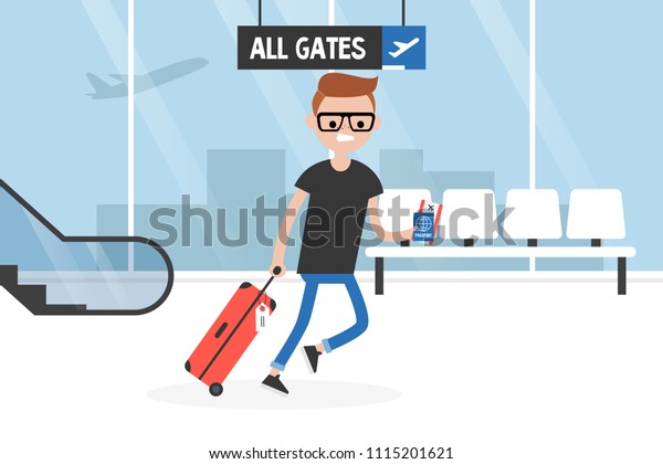 Young Late Passenger Running Through Airport Stock Vector (Royalty Free ...
