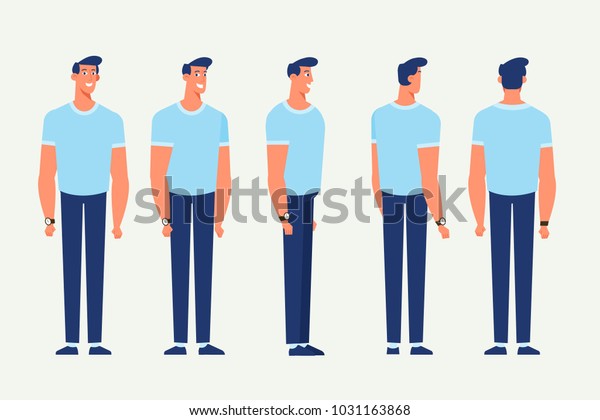 Young man for animation. Front, side, back, 3/4 view character ...