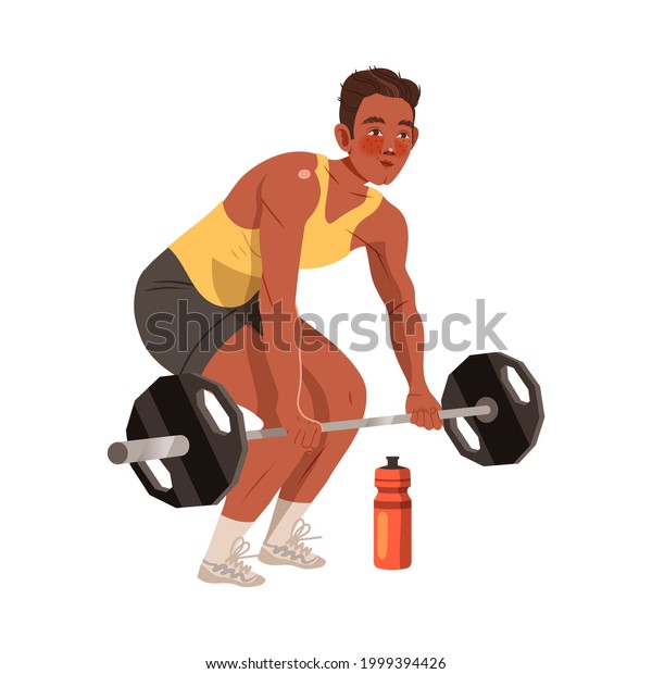 Young Man Character Lifting Heavy Weight Stock Vector (Royalty Free ...