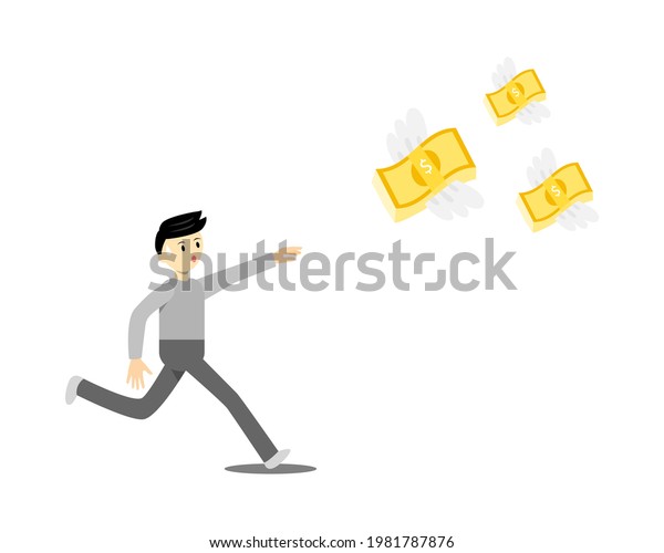 Young Man Chasing Money Which Flying Stock Vector (Royalty Free) 1981787876