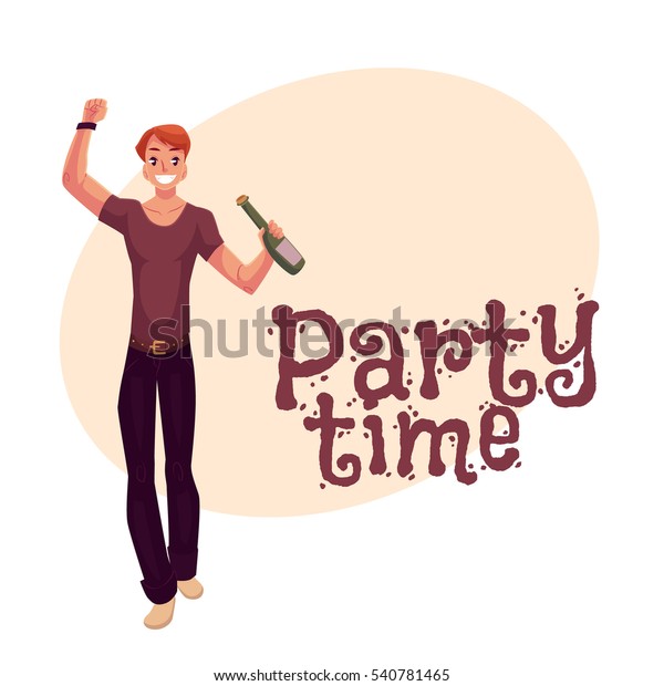 Young Man Dancing Beer Bottle Party Stock Vector (Royalty Free ...