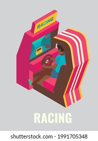 Young Man Driving Race Arcade Game Stock Vector (Royalty Free ...
