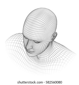 Young Man Face Portrait 3d Wireframe Stock Vector (Royalty Free ...