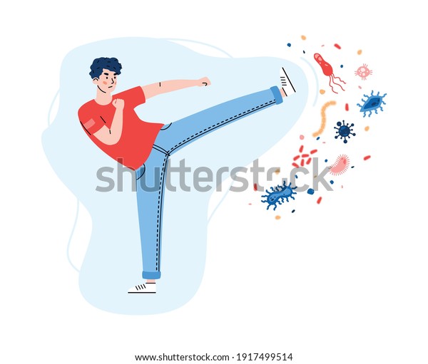 Young Man Fights Virus Bacteria Cartoon Stock Vector (Royalty Free ...