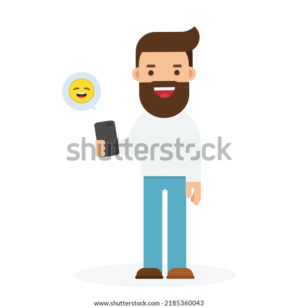 Young Man Finding Happy Emoji Smartphone Stock Vector (Royalty Free ...