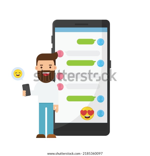 Young Man Finding Happy Emoji Smartphone Stock Vector (Royalty Free ...