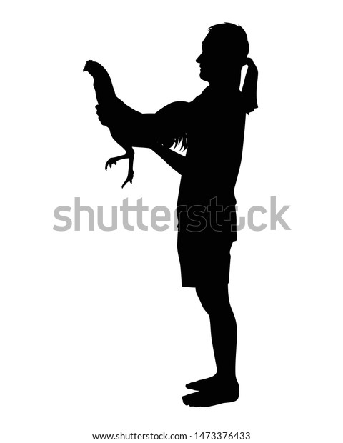 Young Man His Fighting Chicken Silhouette Stock Vector (Royalty Free ...