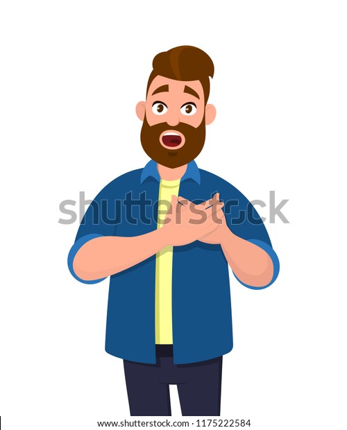 Young Man Keeping Hands On Chest Stock Vector (Royalty Free) 1175222584
