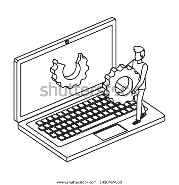 Young Man Laptop Computer Gear Settings Stock Vector (Royalty Free ...