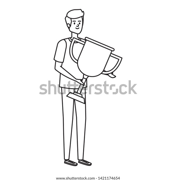 Young Man Lifting Trophy Cup Award Stock Vector (Royalty Free ...